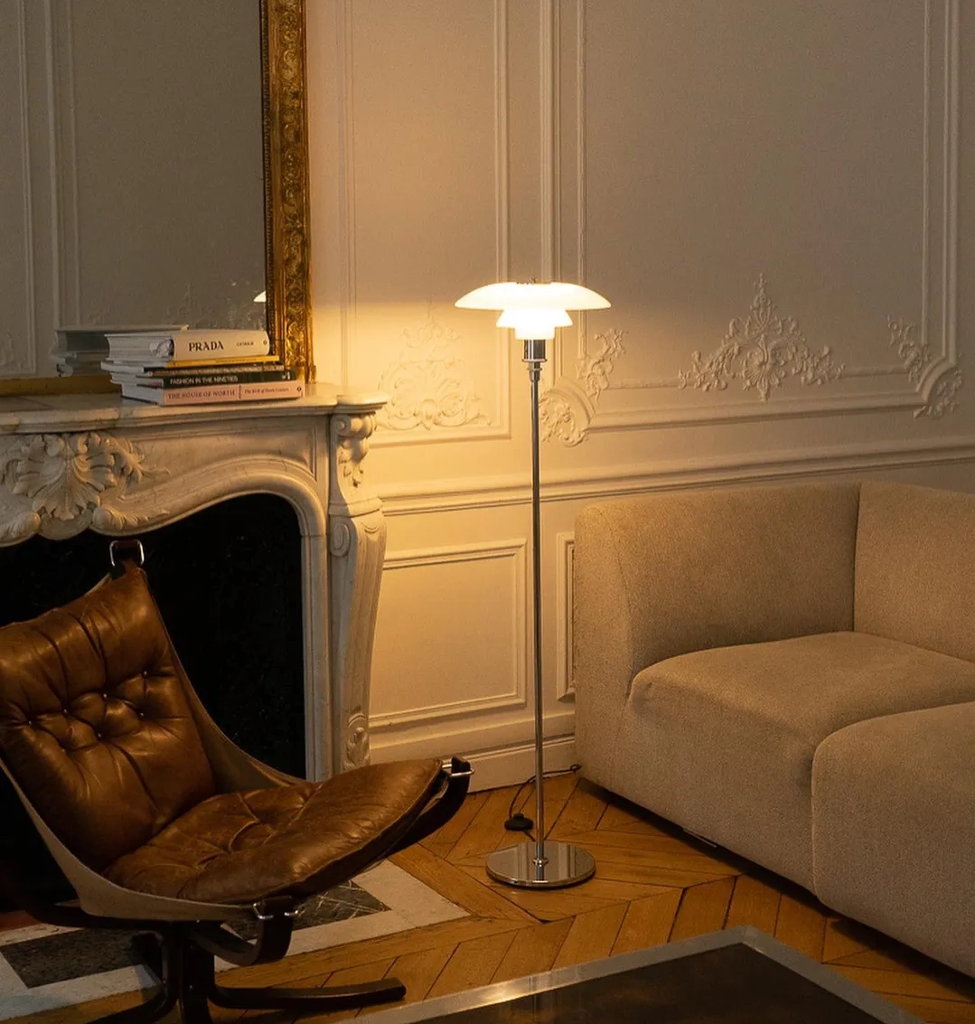 Louis Poulsen PH 3½-2½ GULV - Chrome - Glass. Ø33cm. Høyde 130cm ...